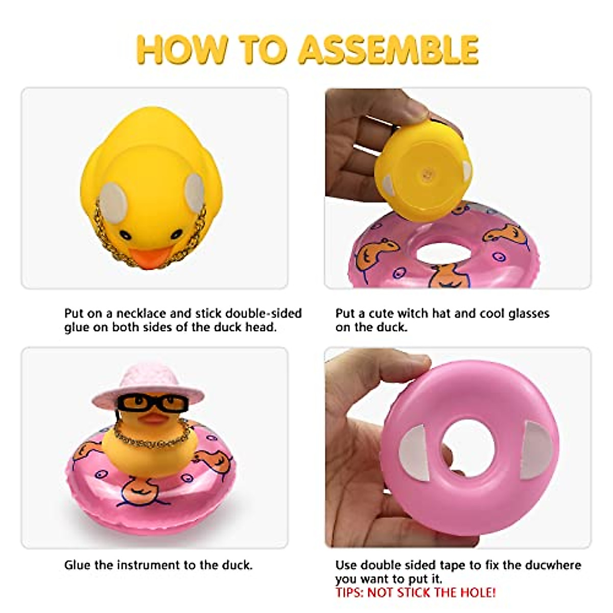 OEFWING 2PC Duck Car Dashboard Decorations Rubber Duck Car Ornaments for Truck Fun Litter Rubber Cool Duck Accessories with Mini Swim Ring Sun Hat Necklace and Sunglasses