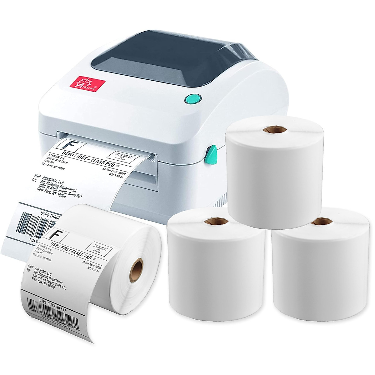 Arkscan 2054A-USB Thermal Shipping Label Printer with Four Rolls of SL450 4x6 Shipping Labels - 450 Labels per roll