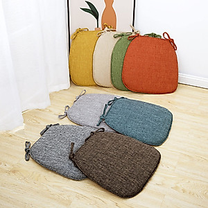 Set of 6 Linen Dining Chair Pads, Seat Cushion U Shaped Chair Cushion for Kitchen Non-Slip Skid Rubber Back (Beige,6 Count)