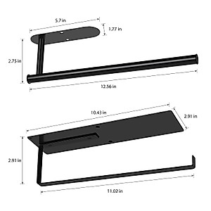 ABQ Paper Towel Holder Under Cabinet 2 Pack, Self Adhesive and Magnetic Paper Towel Holder Wall Mount, Towel Bar for Kitchen Bathroom RV Refrigerator, Black