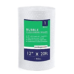 PackageZoom 1 Pack 12 inch x 20 ft. Bubble Cushioning Wrap Shipping Packing Moving Supplies Perforated Every 12” Bubble Cushioning Wrap for Packing and Moving Boxes Bubble Packing Wrap for Moving