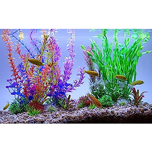 Fishdance Aquarium Plants, Artificial Fish Tank Decorations Decor Plastic Plants Set 23 Pcs