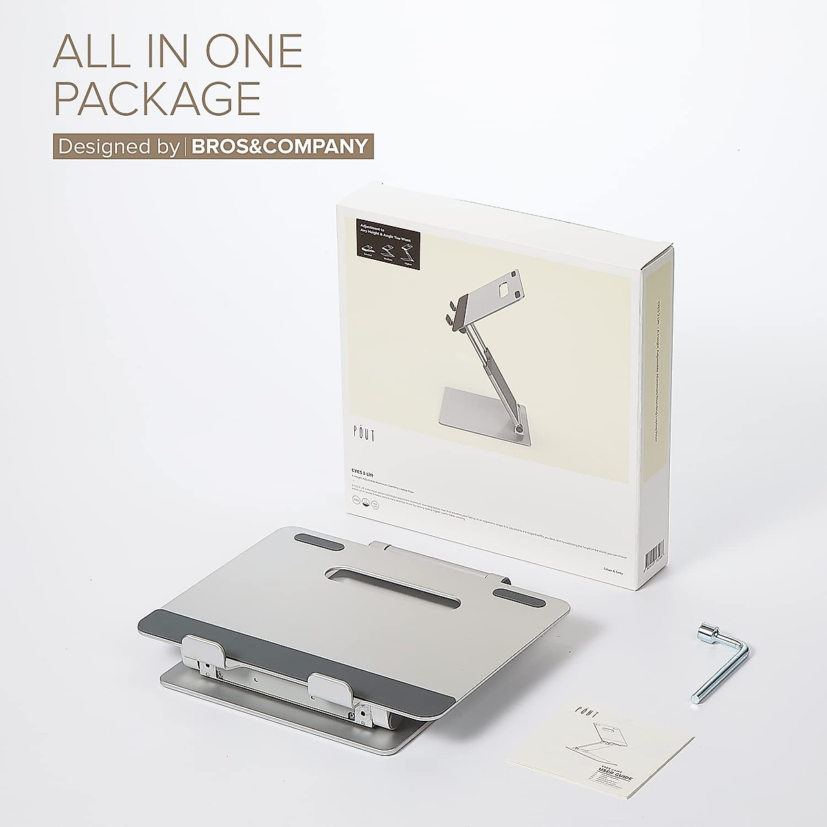 POUT - Eyes 3 Lift — Ergonomic Laptop Stand for Desk, Adjustable Height 2" to 20" — Laptop Riser Portable Laptop Stand for Laptop — Standing Desk Converter for MacBook 10"-17" Laptops (Gray)