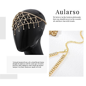 Aularso Rhinestone Head Chain Jewelry Forehead Hair Chain Wedding Tassel Headpiece luxury Crystal Party Headband for Women and Girls (Gold)