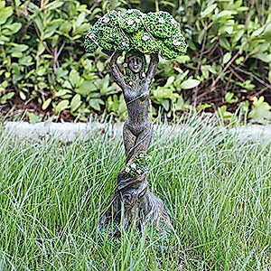 FORUP 14 Inch Tree Goddess Garden Statue, Resin Dryad Garden Figurine with 18 LEDs, Solar Powered Lighted Garden Sculpture for Outdoor Patio Lawn Yard Garden Decorations