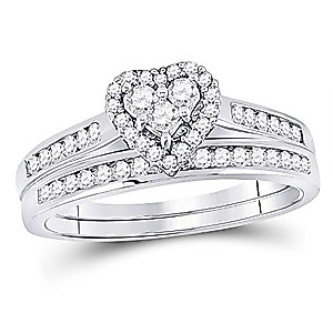 Sonia Jewels Size 7-10k White Gold Ladies Womens Diamond Heart Bridal Engagement Ring W/Matching Wedding Band Set (0.55 cttw.)