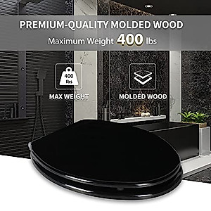 Angel Shield Toilet Seat with Zinc Alloy Hinges Quiet-Close Quick-Release Wood Molded UV Lid Easy Clean(Elongated,Black)