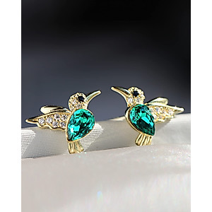 Jewever 925 Sterling Silver Hummingbird Ear Studs Blue Cubic Zirconia Earrings for Women Jewelry Gift Golden