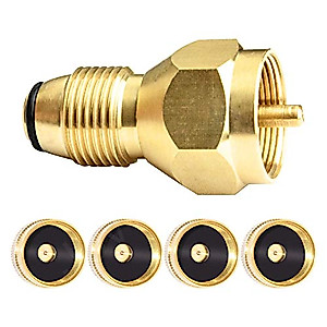 Joywayus Propane Tank Refill Adapter with 4 Propane Bottle Caps Universal for All 1 lb Propane Tank Small Cylinders - Safest Tank Fill Attachment and Solid Brass Regulator Valve Accessory
