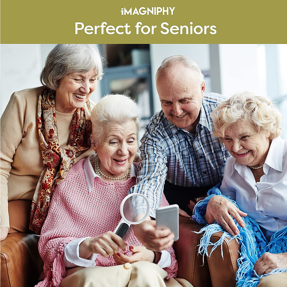 iMagniphy Powerful Magnifying Glass with Light- Senior Citizen Gifts- 5X & 10X Handheld Magnifying Glass with 2 Interchangeable Lenses- Lighted Magnifier for Seniors with Macular Degeneration