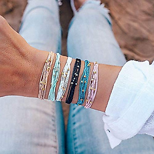 Pura Vida Rose Gold Malibu Black Bracelet - Waterproof, Artisan Handmade, Adjustable, Threaded, Fashion Jewelry for Girls/Women