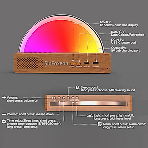 SinFoxeon Sunrise Alarm Clock, Wake Up Light with Simulation Sunrise Touch Dynamic Atmosphere Light 6 Natural Sounds 7 Color Sleep Breathing Light Suitable for Kids and Heavy Sleepers