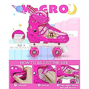 M-GRO Adjustable Skates for Kids, 8-Wheeled Skates for Kids,rollerskates Girl and Boys，Adjustable Size Suitable for Indoor and Outdoor use