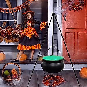Outdoor Halloween Decorations - Large Witches Cauldron on Tripod with LED Light，Black Plastic Bowl Candy Bucket Halloween Decor for Lawn Garden Yard Home Porch Decorations