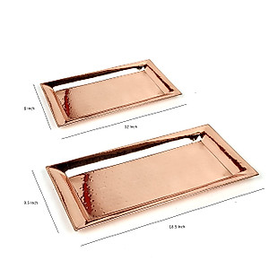 Hammered Copper Serving Tray and Platter, Stainless Steel Tray for Appetizer, Silver Serving Tray - Chrome Platters Food Tray (Rectangular) 2 Pc