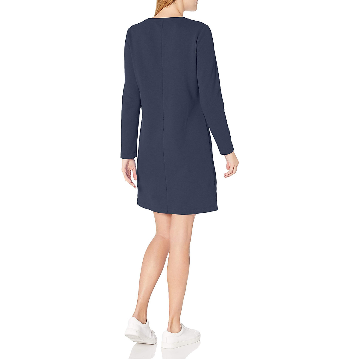 Amazon Essentials Women's Crewneck Long-Sleeve Fleece Above-The-Knee Dress, Navy, Medium