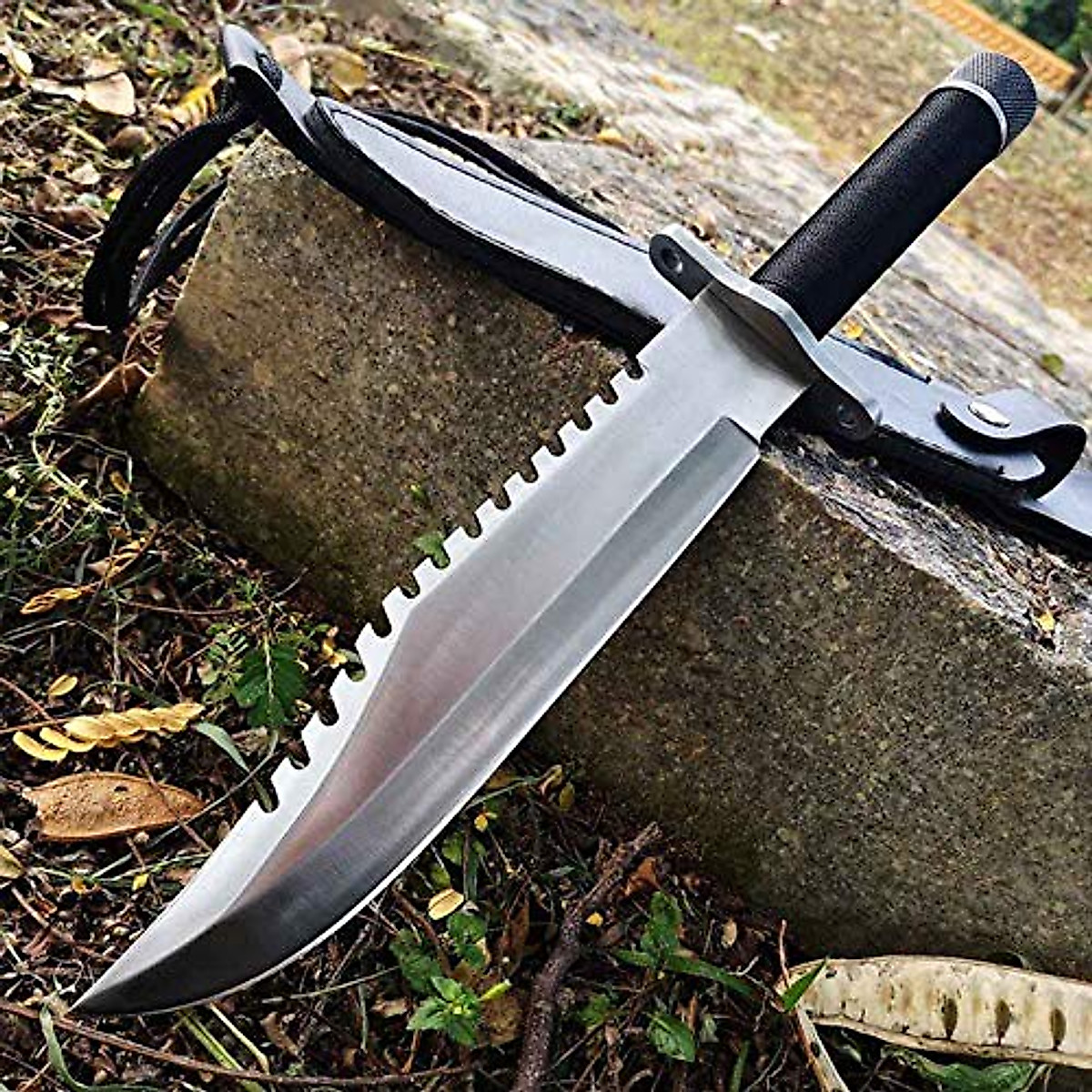 HOLYEDGE 13" Fixed Blade Knife with Half Serrated Edge and Compass Handle - Best Camping,Hunting,Fishing,Hiking Tactical Survival Knife