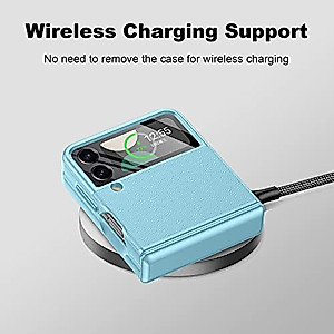 for Samsung Z Flip 4 Leather Case: Spring Hinge Protection & Camera Lens Protector Metal Volume Key Protective Slim Thin Shockproof Phone Case for Galaxy Z-Flip4 5G (Blue)