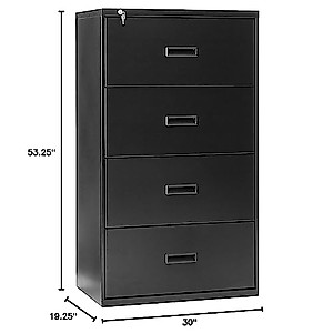 HON Filing Cabinet - 400 Series Four-Drawer Lateral File Cabinet, 30w x 19-1/4d x 53-1/4h, Black, (434LP)