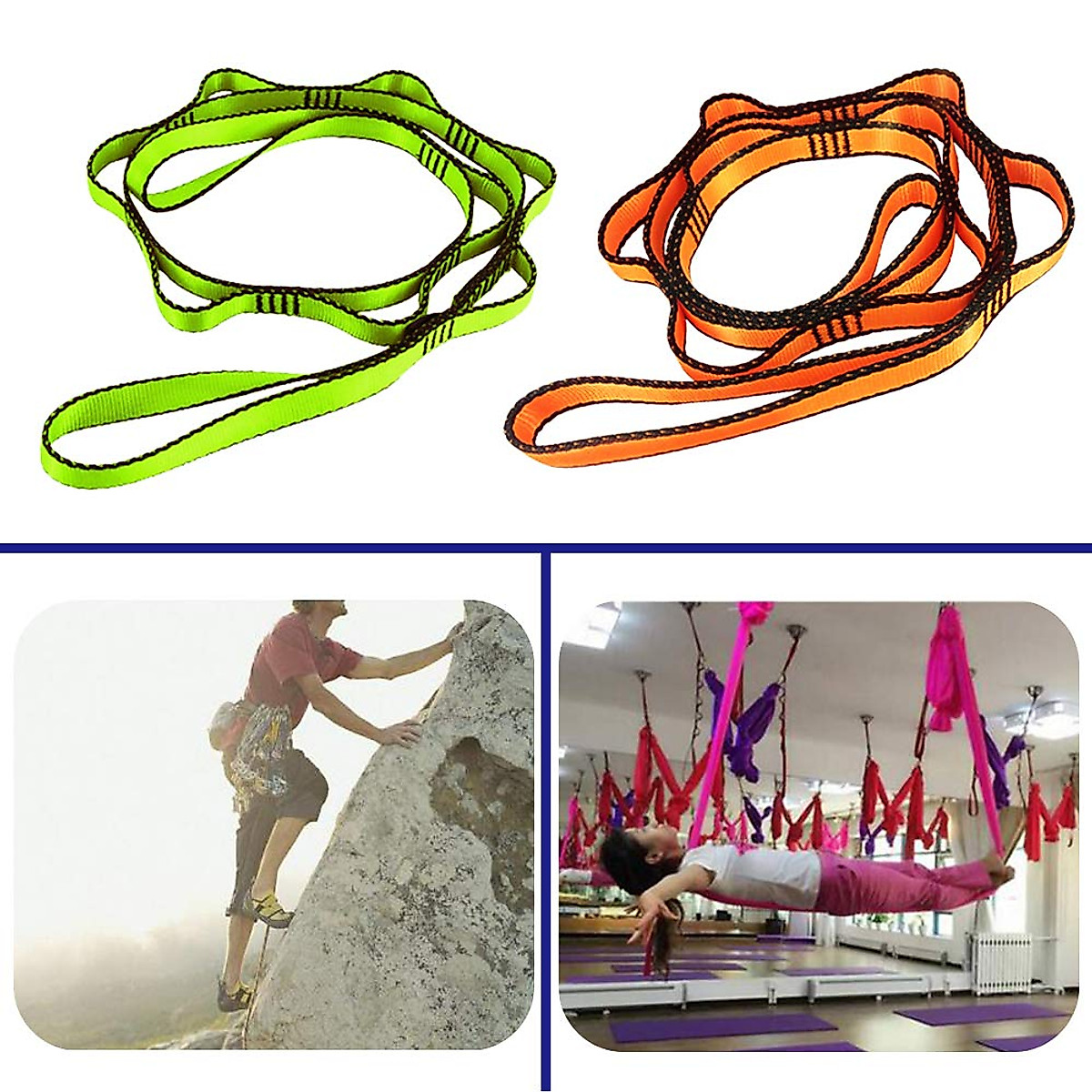 FOSER 2pcs Yoga Hammock Extension Strap Yoga Extender Strap Daisy Chain Fitness Pilates Stretch Belt Exercise Extend Strap Band (GRAY)