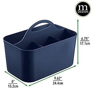 mDesign Small Plastic Shower/Bath Storage Organizer Caddy Tote with Handle for Dorm, Shelf, Cabinet - Hold Soap, Shampoo, Conditioner, Combs, Brushes, Lumiere Collection, Navy Blue