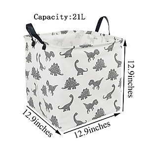 HUAYEE Squrage Storage Bin Canvas Fabric Storage Basket, Waterproof Coating Toy Organizer with Handles, Gift Basket for Home, Office, Clothes, Toy, Shelf Basket (Square Gray Dinosaur)