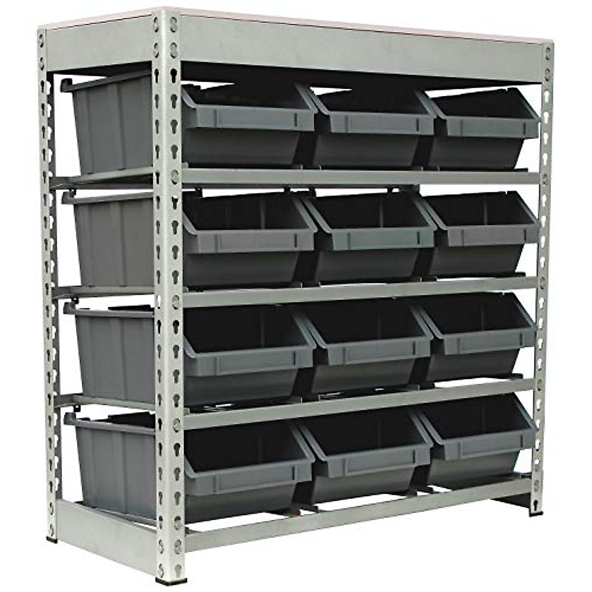 King's Rack Bin Rack Boltless Steel Storage System Organizer w/ 12 Plastic Bins in 4 tiers