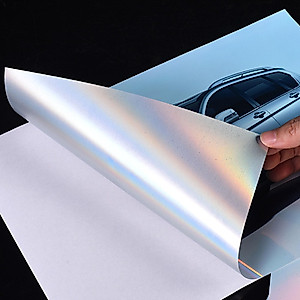 Printable Holographic Sticker Paper 20 Pcs Printing Paper Sheets Ink Stickers Self Adhesive A4 for Laser Inkjet Printer Paper