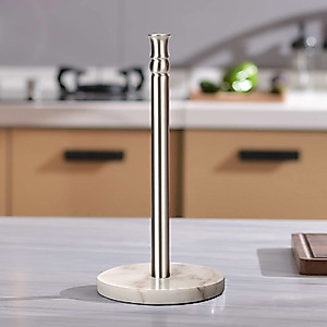 Siwil Paper Towel Holder Stand, One-Handed Ripping Paper Towel Roll Holder Countertop, Heavy Marble Base, NOT Tip Over - (Marble, Brushed Nickel)