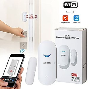 SEHOMY 2 Pack WiFi Door Sensor Detector Smart, Wireless Window Sensor Real-time Alarm Compatible with Alexa Google Assistant, Home Security Door Open Contact Sensor for Bussiness Burglar Alert