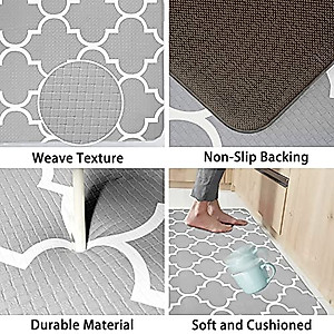EARTHALL Kitchen Mat [2 PCS] Cushioned Anti-Fatigue Floor Mat, Waterproof Non-Slip Grey Trellis Kitchen Rug Runner Ergonomic Comfort Standing Mat for Kitchen, Home, Office, Sink, Laundry, Desk