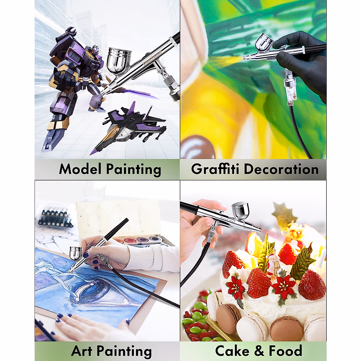 Gocheer Airbrush Kit with Air Compressor, 40 PSI High Pressure Air Brush Non-Clogging with 0.2/0.3/0.5mm Nozzle/Cleaning Sets, Ideal for Painting, Modeling, Cake Decor, Pastry, Makeup, Nail Art etc.