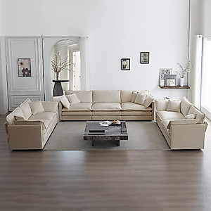 mikibama Luxury Oversized 3 Piece Sofa Set, 2 Pieces of 2 Seater and 1 Piece of 3 Seater Sofa, Modern Chenille Comfy Cloud Couches Set with 13 Pillow for Living Room Office, Light Coffee