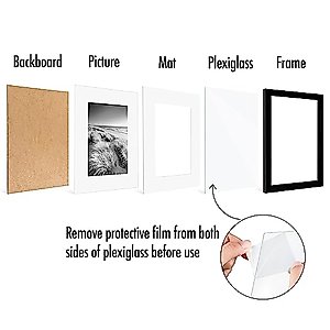 Americanflat 8x10 Picture Frame with Polished Plexiglass - Set of 5 - Use as 5x7 Frame with Mat or 8x10 Frame Without Mat - Galleria Collection - Gallery Frames for Tabletop and Wall Display - Black