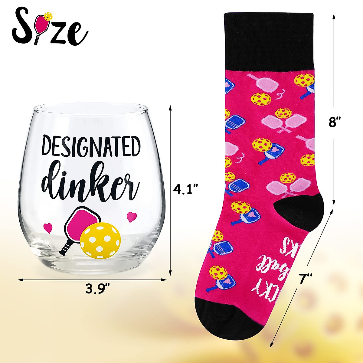 Nefelibata Pickleball Gifts Set Lucky Pickleball Crew Socks 17oz Designated Dinker Stemless Wine Glass Funny Gifts for Women Coach Mom Birthday Christmas Retirement Gift Idea Mother's Day