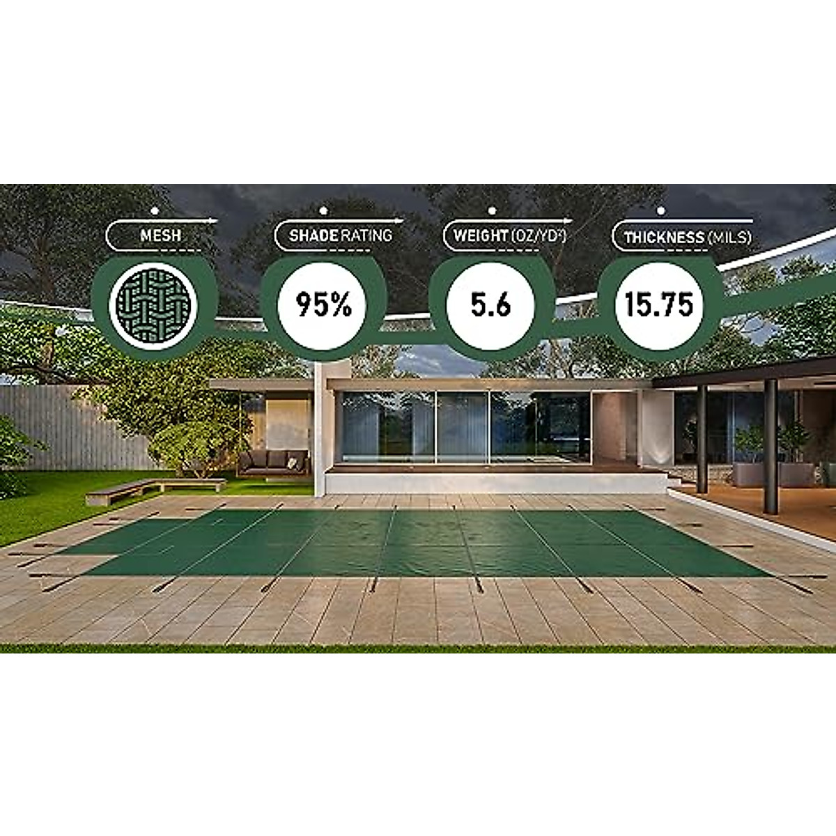 WaterWarden Inground Pool Safety Cover 16’ x 32’ with Center End Step, 15-Year Warranty, UL Classified to ASTM F1346, Triple Stitched for MAX Strength, Abrasion Resistant, Hardware Included Green Mesh