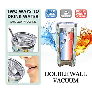 Zzkol Daisy Flowers Tumbler with Lid and Straw, Floral Stainless Steel Travel Coffee Cup, Birthday Mug Gifts for Women Daisy Lovers, 20oz Double Wall Vacuum Insulated Tumbler