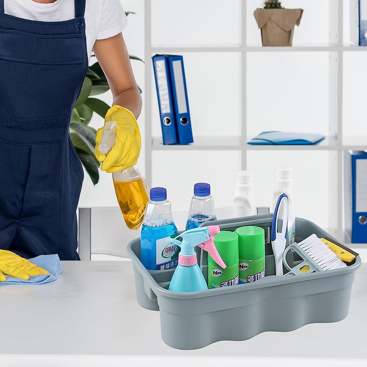 Yarebest 4-Pack Plastic Cleaning Tool Storage Caddy, 2 Compartment Caddy with Handle, Grey