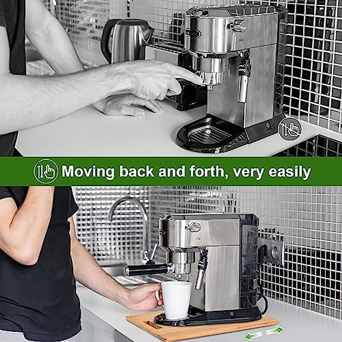 KLEVERISE Appliance Slider - Kitchen Caddy Appliance Sliding Tray Bamboo Wood Countertop Storage Accessory for Kitchen Appliance Coffee Maker Mixer Air Fryer Rolling Slider, Long 12x16