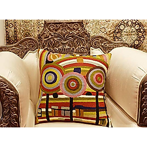 Kashmir Designs Hundertwasser Modern Pillow Cover | Beloved Gardens | Modern Outdoor Pillows | Abstract Couch Cushion| Modern Farmhouse Pillows | Mid Century Chair Cushions | Handmade Wool Size 18x18