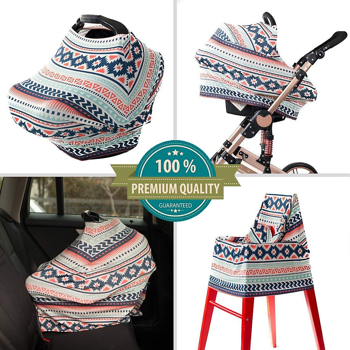 Premium Soft - Baby Car Seat Canopy, Nursing Cover, Breastfeeding Cover, Shopping Cart Cover, Stroller Sunshade, High Chair Cover, Car Seat Covers for Girls and Boys, Baby Seat Cover - Aztec