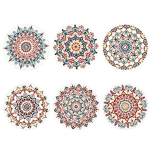 Coasters for Drinks with Holder Beautiful Flower Ceramic Coasters 4 Inch Round Absorbent Drink Coasters with Cork Base Set of 6 for Kinds of Cups, Wooden Table, Table Protection, Housewarming Gifts