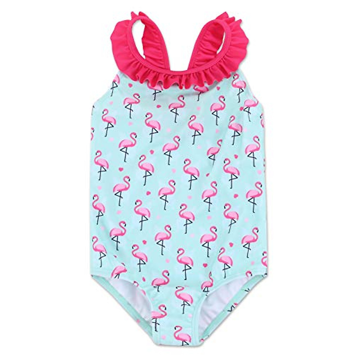 Dreamwave Flamingo Toddler Girls Swimsuit Set: Rash Guard Bikini Skirt One-Piece Pink/Blue 4T