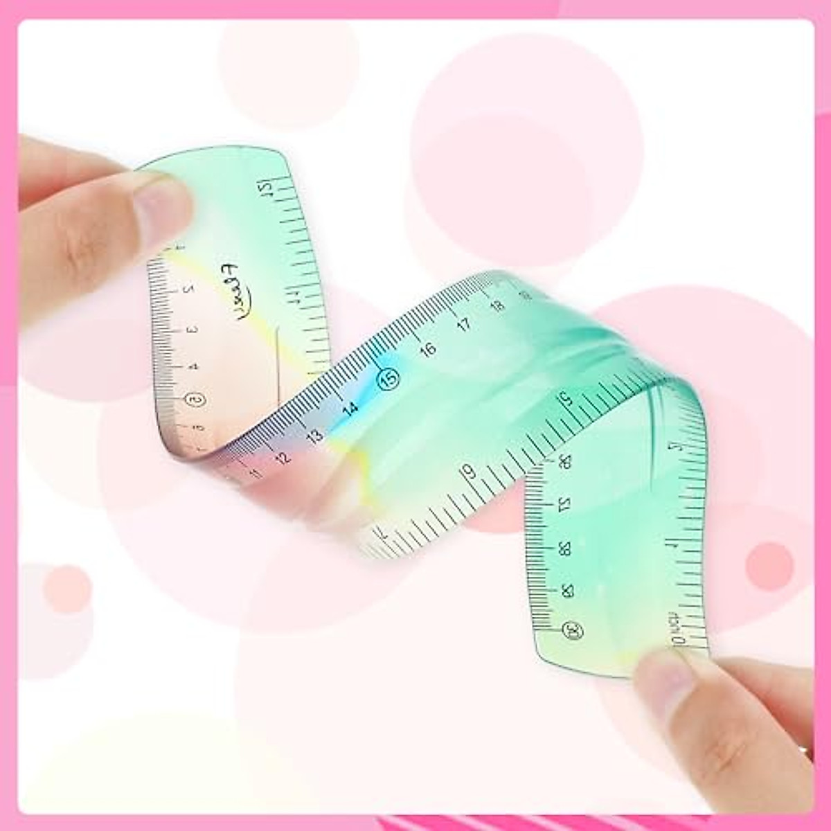 Amabro Rulers Set, 3PCS Flexible Ruler Straight Edge Ruler Transparent Rulers Bendable Plastic Ruler 12/8/6 Inch Dual Scale Rulers Soft Colorful Ruler for Office School Classroom Home Supplies