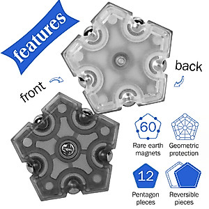 Anpole Magnetic Fidget Sphere, 12 Pcs Set Pentagons Puzzle Sphere Magnet Fidget Toys Fidget Balls Building Blocks Stress Relief Desk Toys for Teens & Adults (Grey)