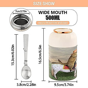 CUPADA Funny Cat Shepherd Food Jar, 3d White Horse Insulated Hot Food Jars Vacuum 17OZ with Folding Spoon for Work Trip Picnic Camping