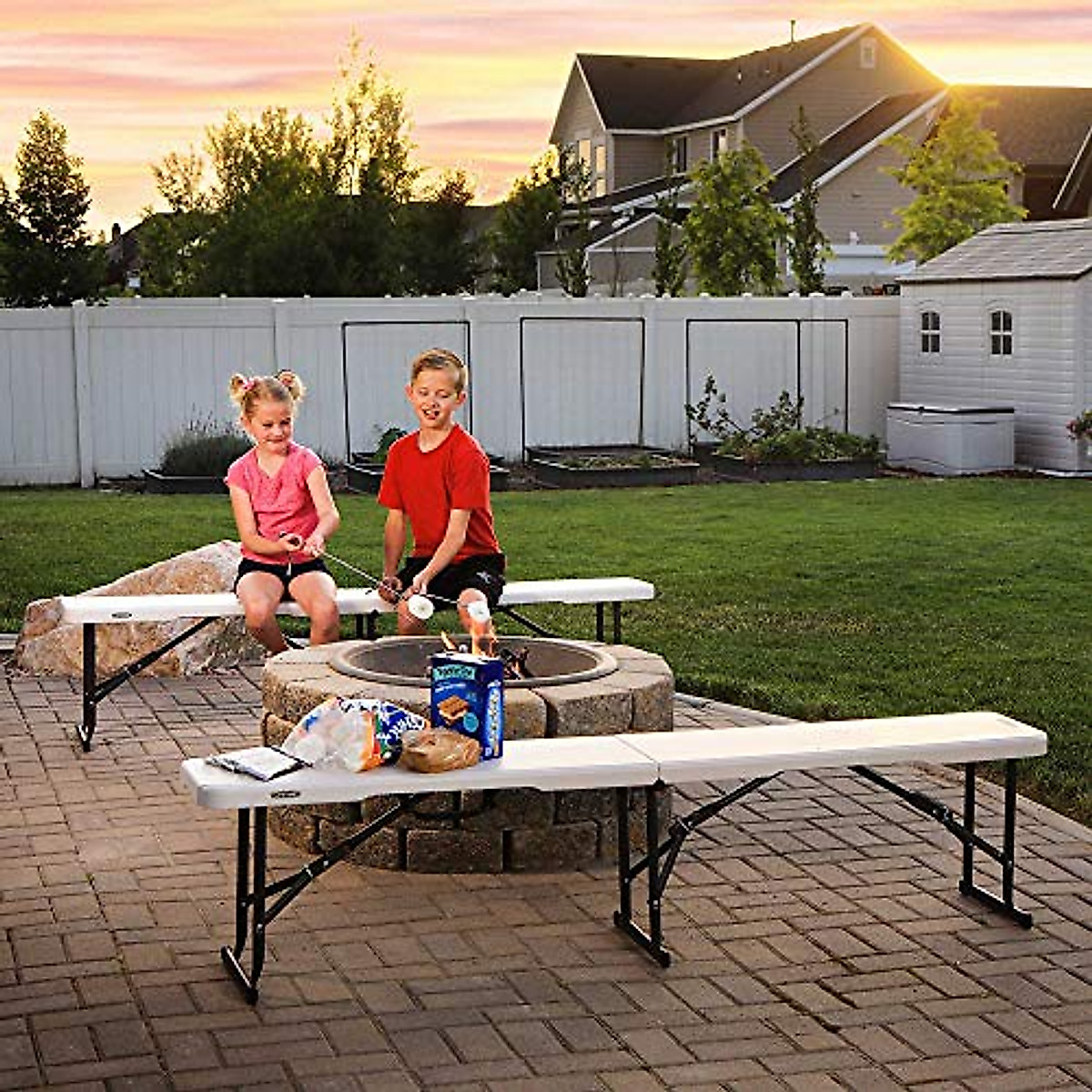 Lifetime 80843, 2 Pack, Light Commercial 6-Foot Fold-in-Half Bench, Almond