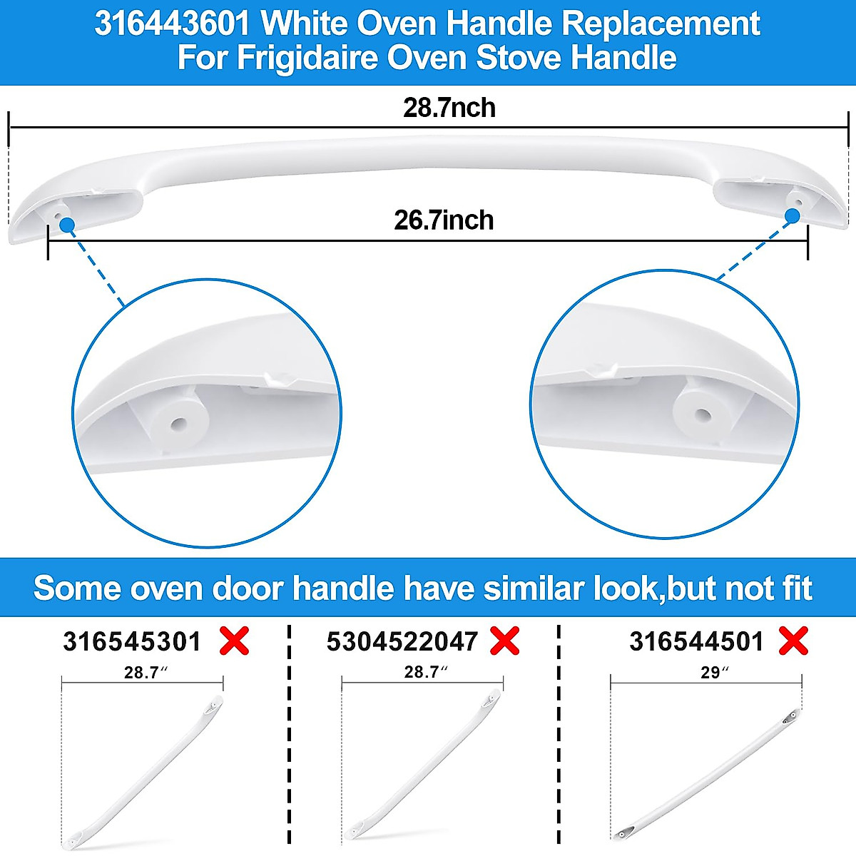Upgraded 316443601 Oven Door Handle Replacement Compatible with Frigidaire Kenmore Electrolux Electric Range Oven Stove Come with 2 Pack 316433300 Range Oven Door Handle Screws