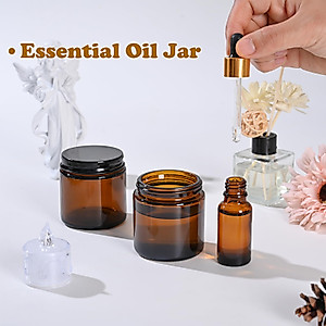 Roemey 4oz Amber Glass Jars with Lids, Candle Jars with Metal and Plastic Lids, 12 Pack Glass Cosmetic Containers with Inner Liners for Creams, Lotions, Bath Salts, Essential Oil