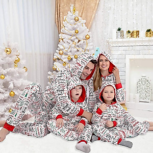 ANGELGGH Family Matching Christmas Onesie Pajamas, Vacation Cute Printed One Piece Pajamas, Xmas Hooded Holiday Sleepwear (Men, XL, White-snowman)